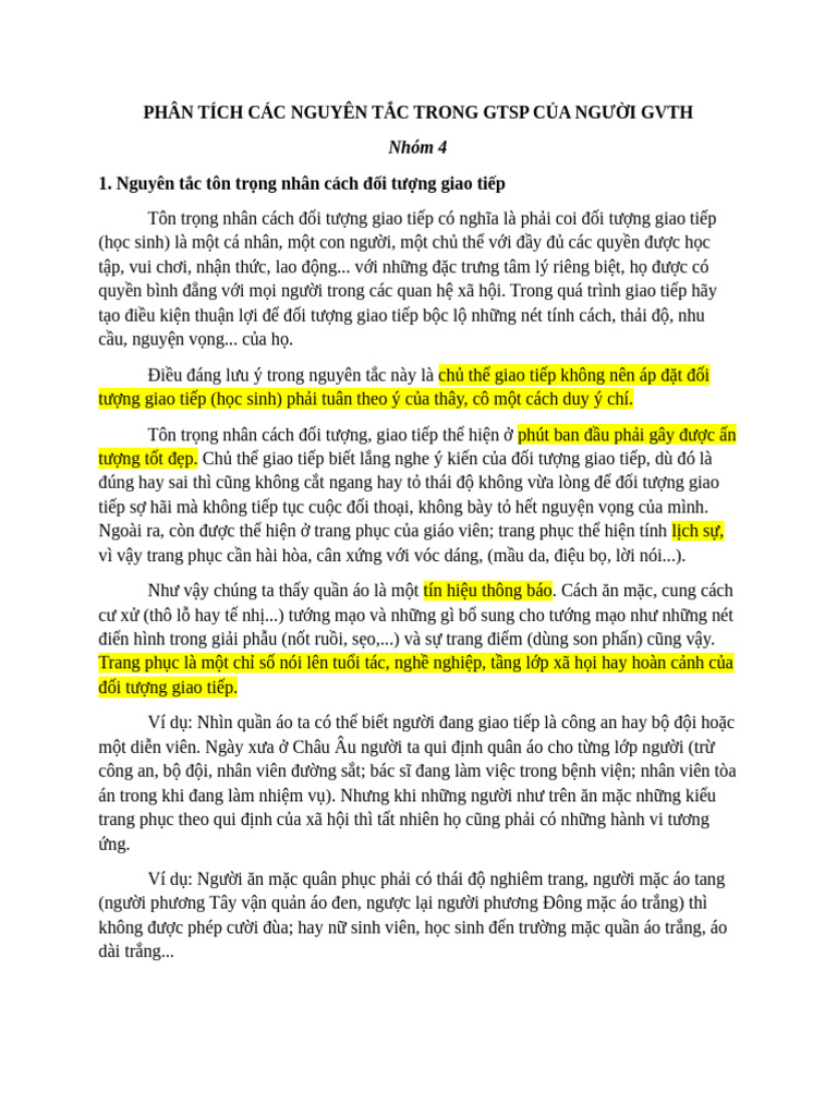 Các nguyên tắc trong GTSP của người GVTH | PDF