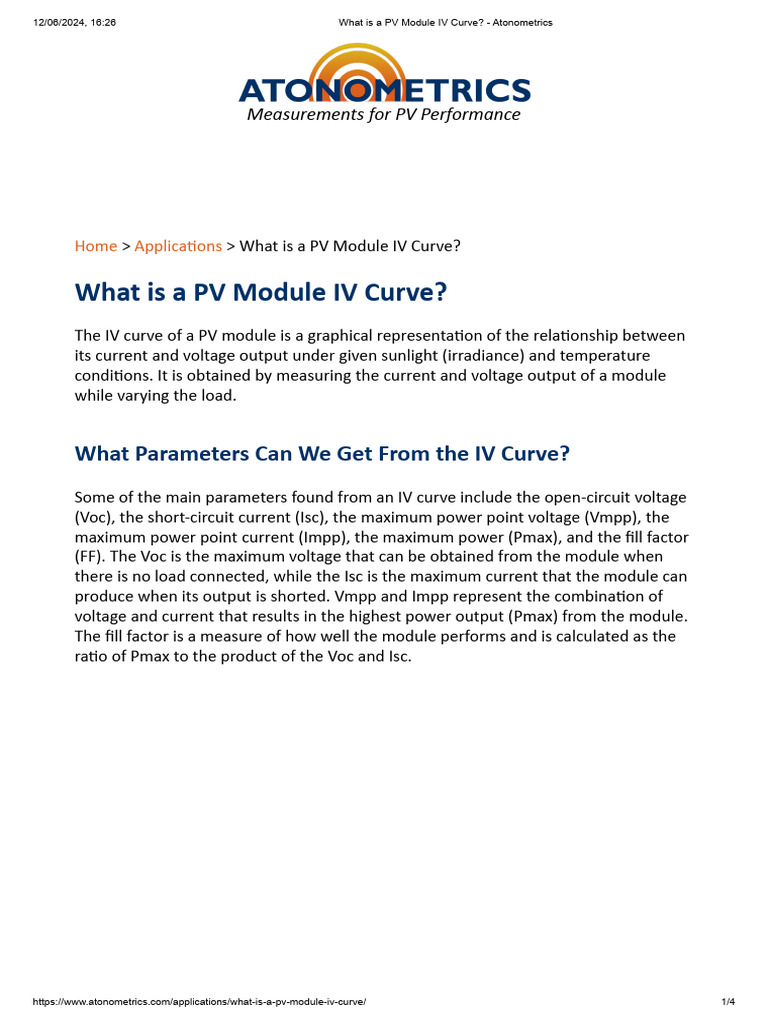 What Is A PV Module IV Curve - Atonometrics | PDF | Photovoltaics ...
