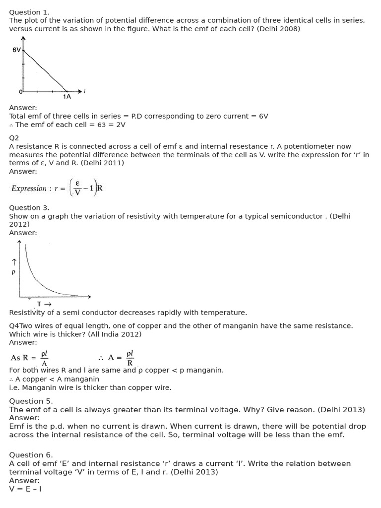 Viva Ques. On Current Electricity | PDF | Electrical Resistivity And Conductivity | Voltage