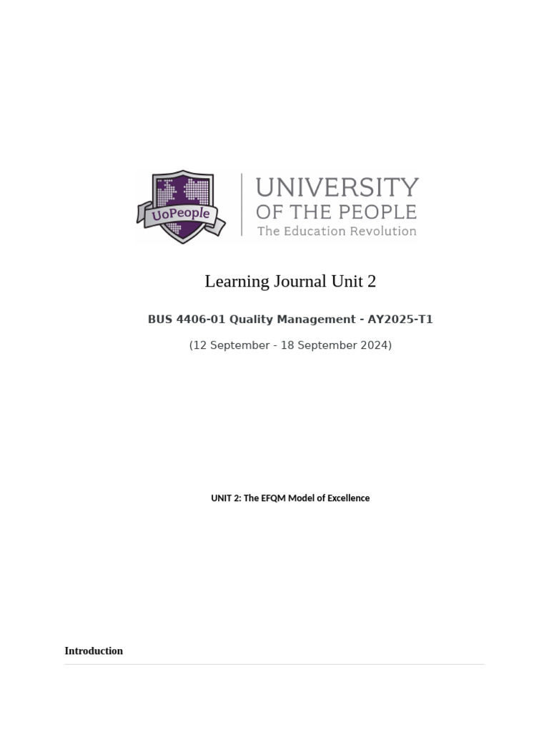 Learning Journal Unit 2 - Quality Management | PDF | Quality Management | Leadership