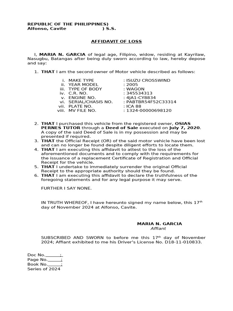 Affidavit of Lost Plate | PDF