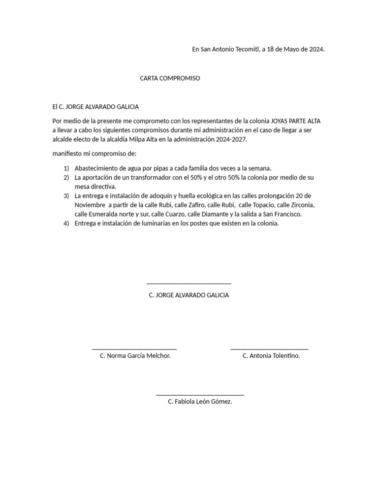 Carta Compromiso | PDF