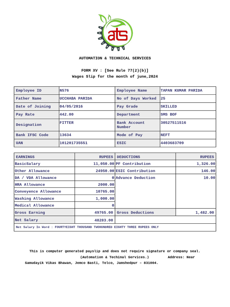 Payslip JUNE 24 | PDF