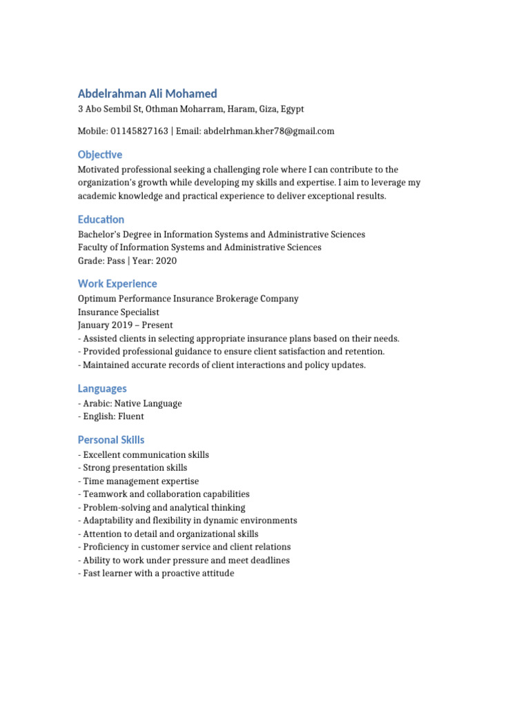 Abdelrahman Ali Mohamed CV Updated | PDF