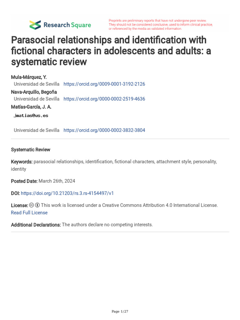 Parasocial Relationships and Identification With F | PDF | Attachment ...