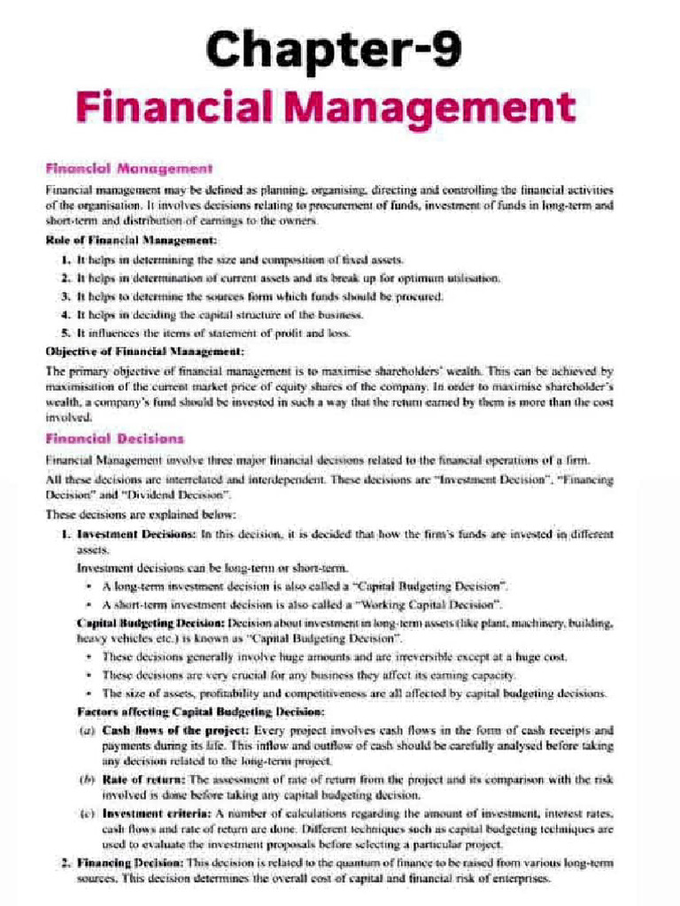 Financial Management Short Notes | PDF