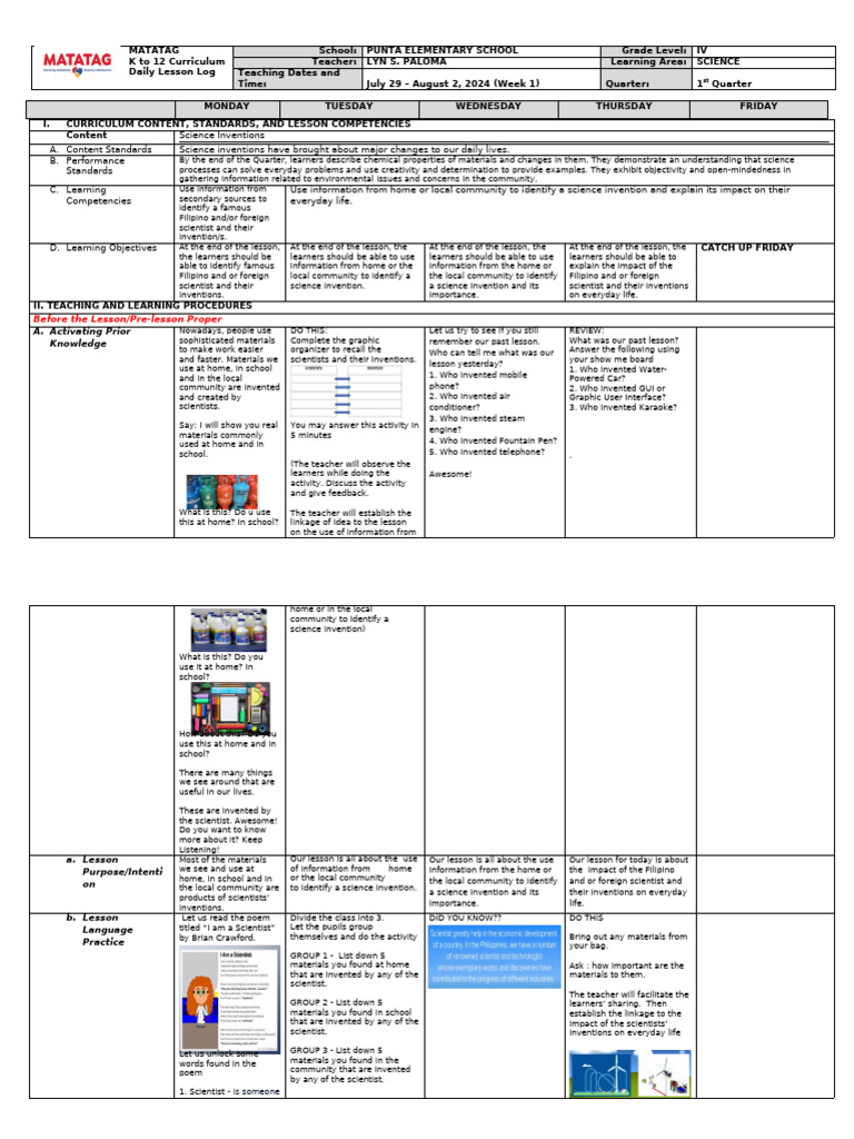 Grade 4 Science Lesson Plan | PDF | Curriculum | Science