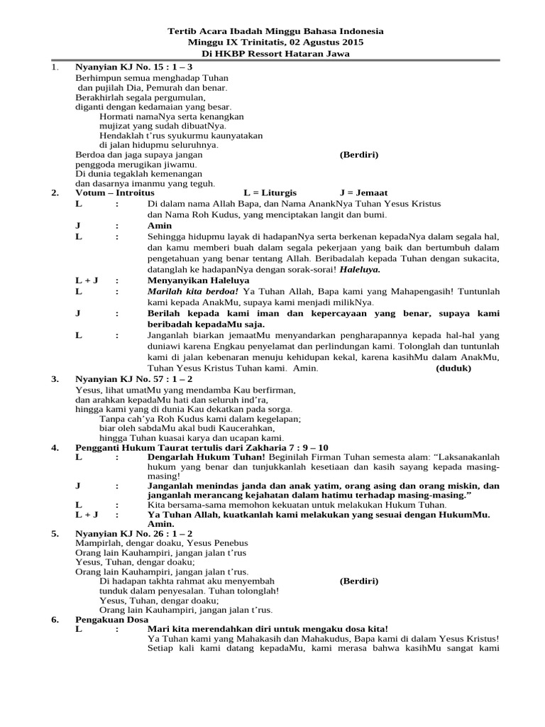 Tertib Acara Ibadah Minggu Bahasa Indonesia 2 Agustus Pdf