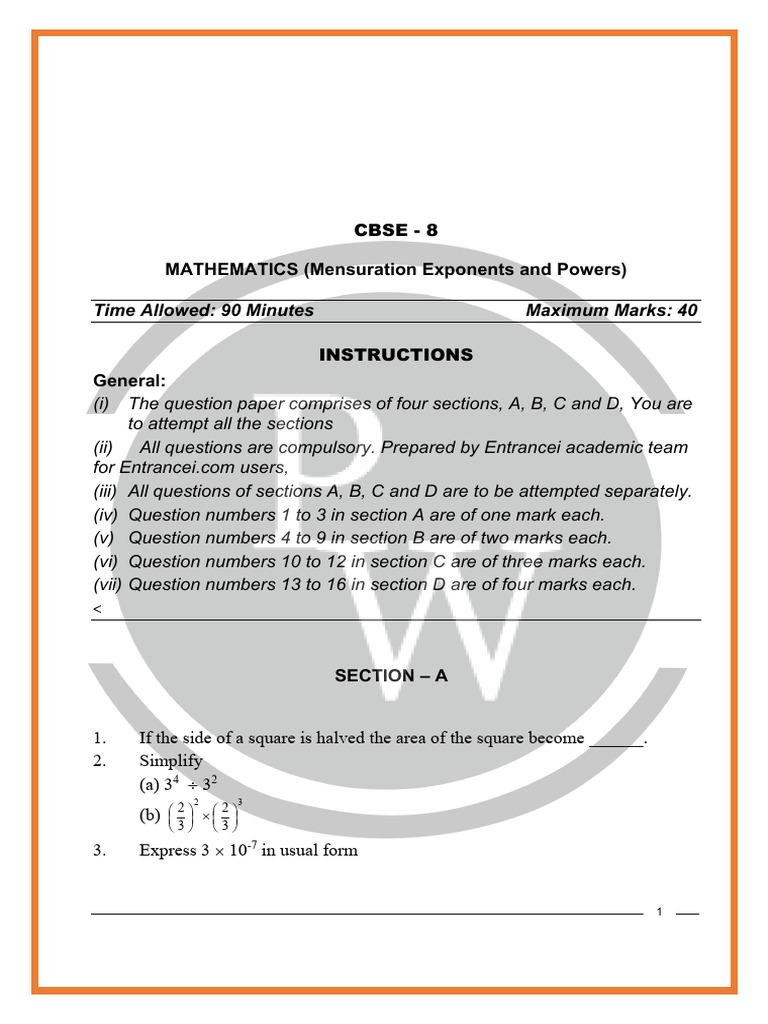 CBSE Class VII Maths Sample Paper 2 | PDF | Student Assessment And ...