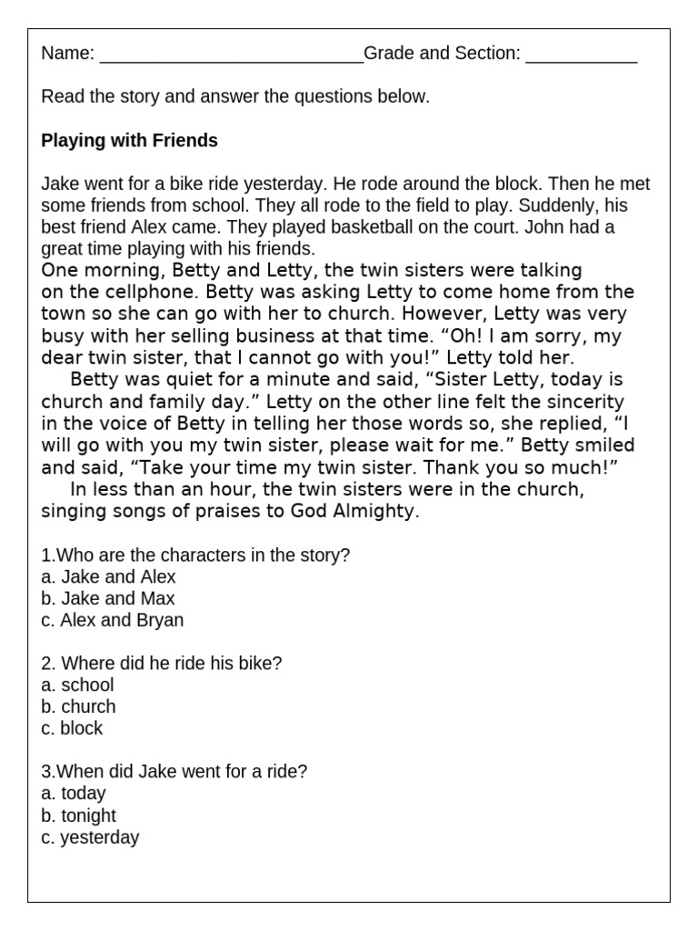 Parts of Simple Story Activity Sheet | PDF