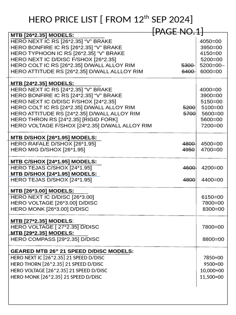 Hero Bike Price List September 2024 | PDF