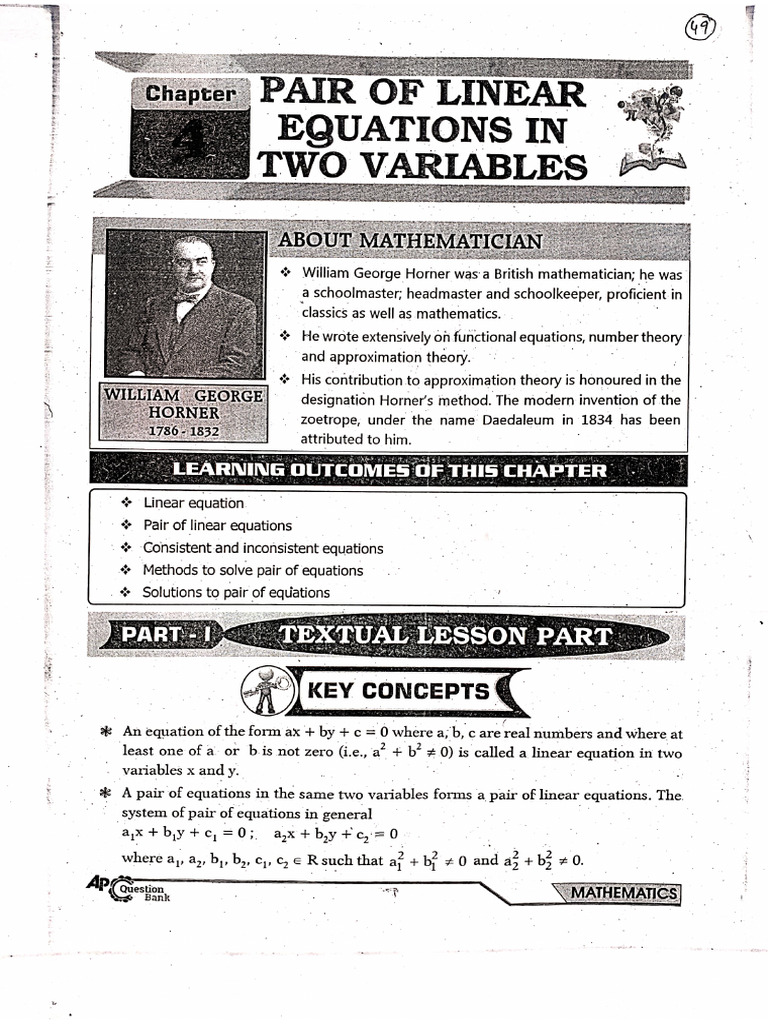 Pair of Linear Equations in Two Variables | PDF