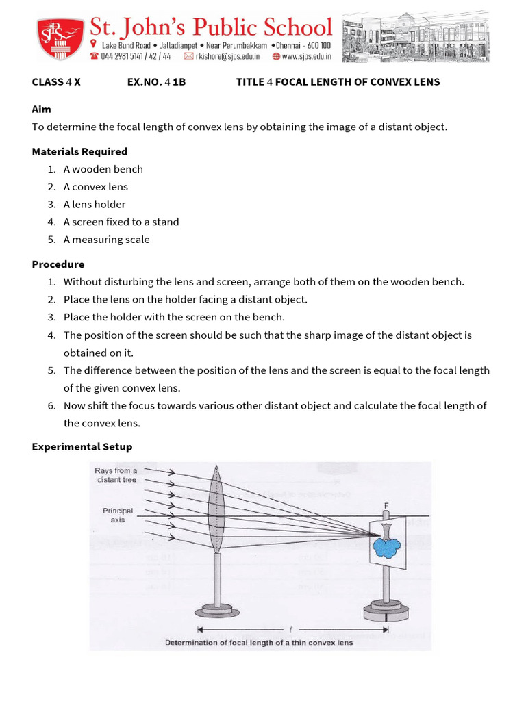 Exp 1b Focal Length of a Convex Lens | PDF