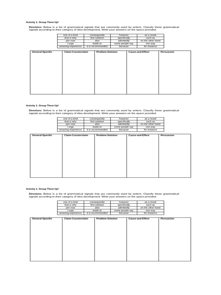 Grammatical Signals Activities | PDF