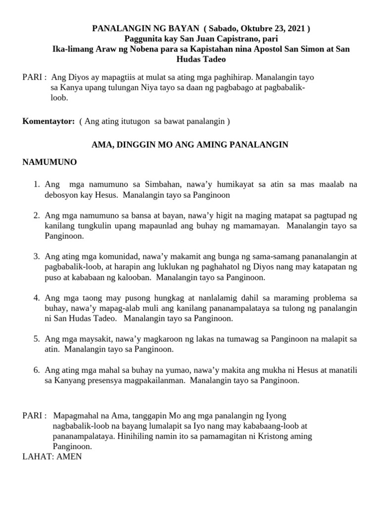 Panalangin NG Bayan October 23 2021 | PDF
