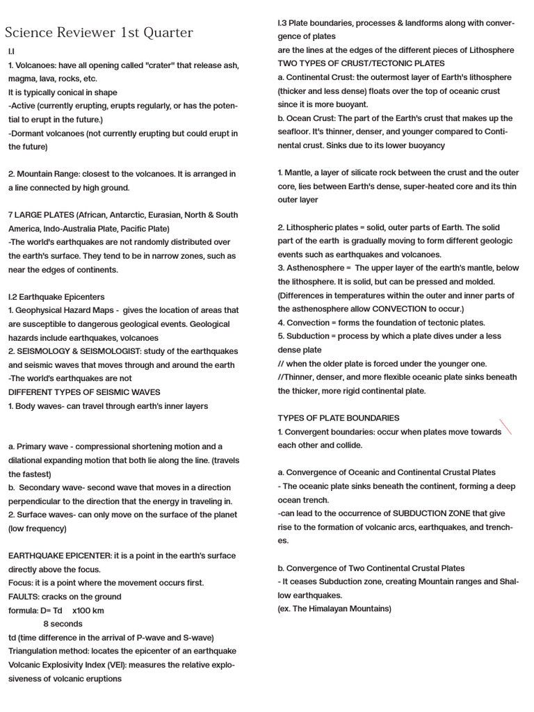 Science&A.P Reviewer 1stquarter | PDF | Plate Tectonics | Crust (Geology)