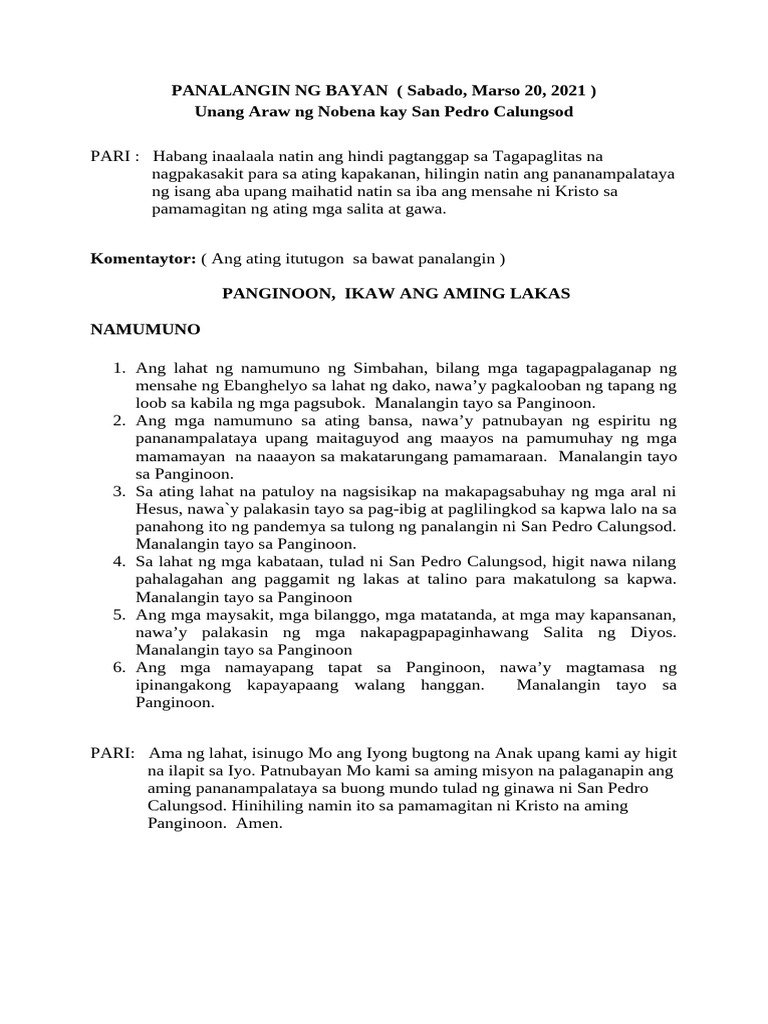 Panalangin NG Bayan March 20 2021 Final | PDF