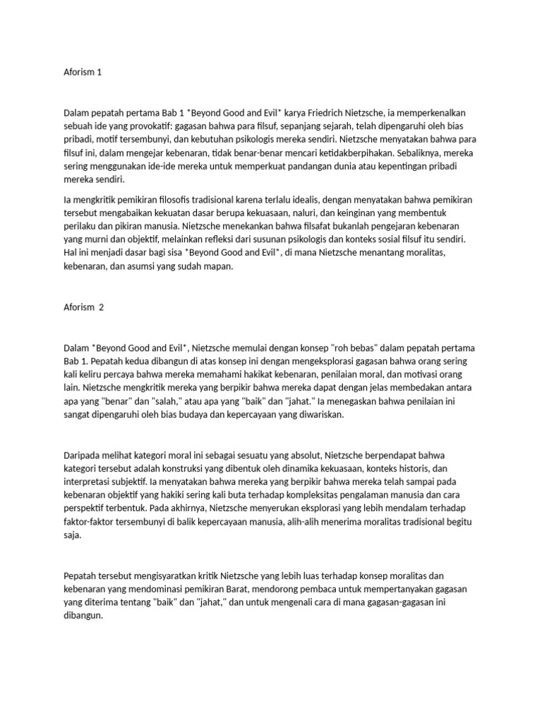 Aforism 1 Nietzche Beyond Good and Evil | PDF