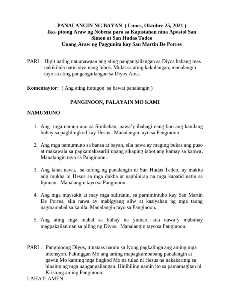 Panalangin NG Bayan October 25 2021 | PDF