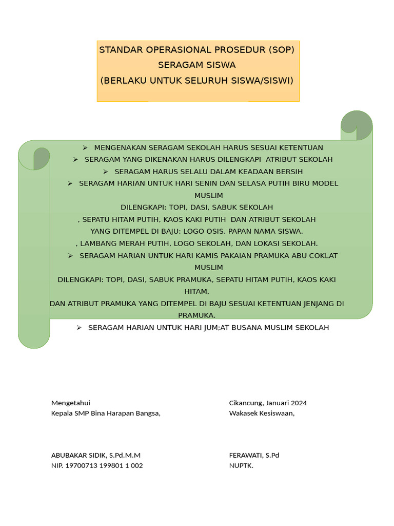 SOP Seragam dan Atribut SMP Bina Harapan | PDF