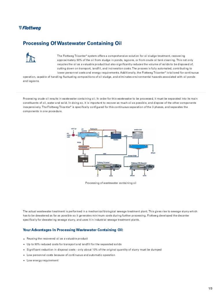 Processing of Oil Sludge - Flottweg Industrial Centrifuge | PDF