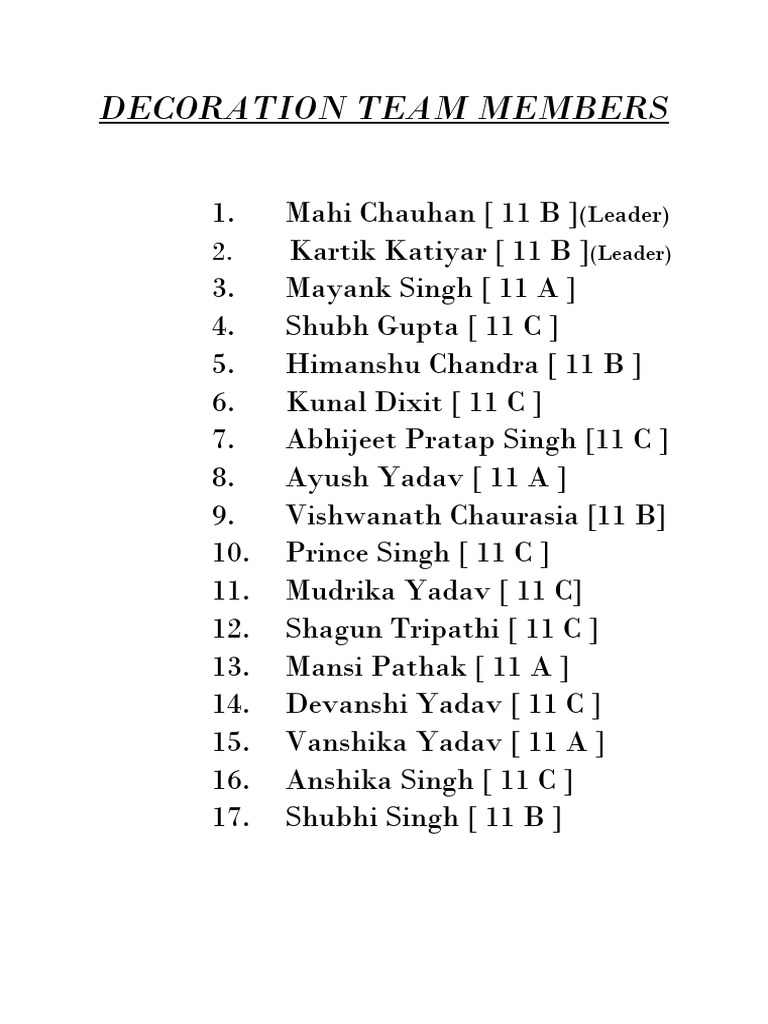 Decoration Team Members | PDF