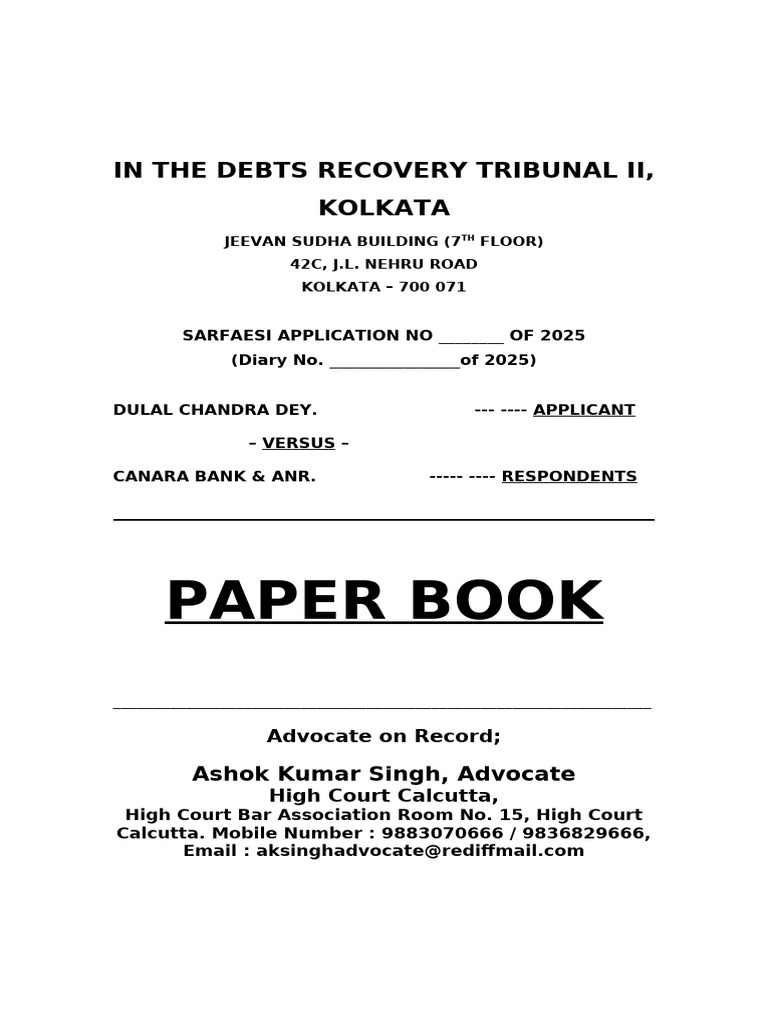 FRONT PAGE - SARFAESI Application - Dulal Chandra Dey - January - 2025 | PDF