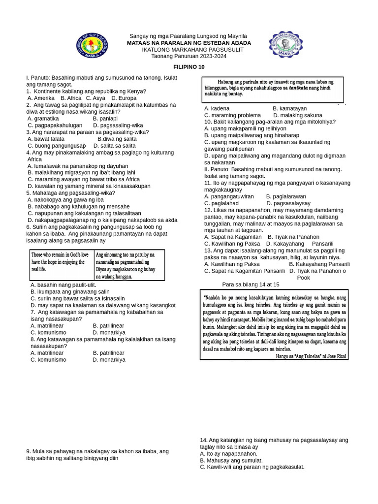 3rd Quarter Exam g10 | PDF