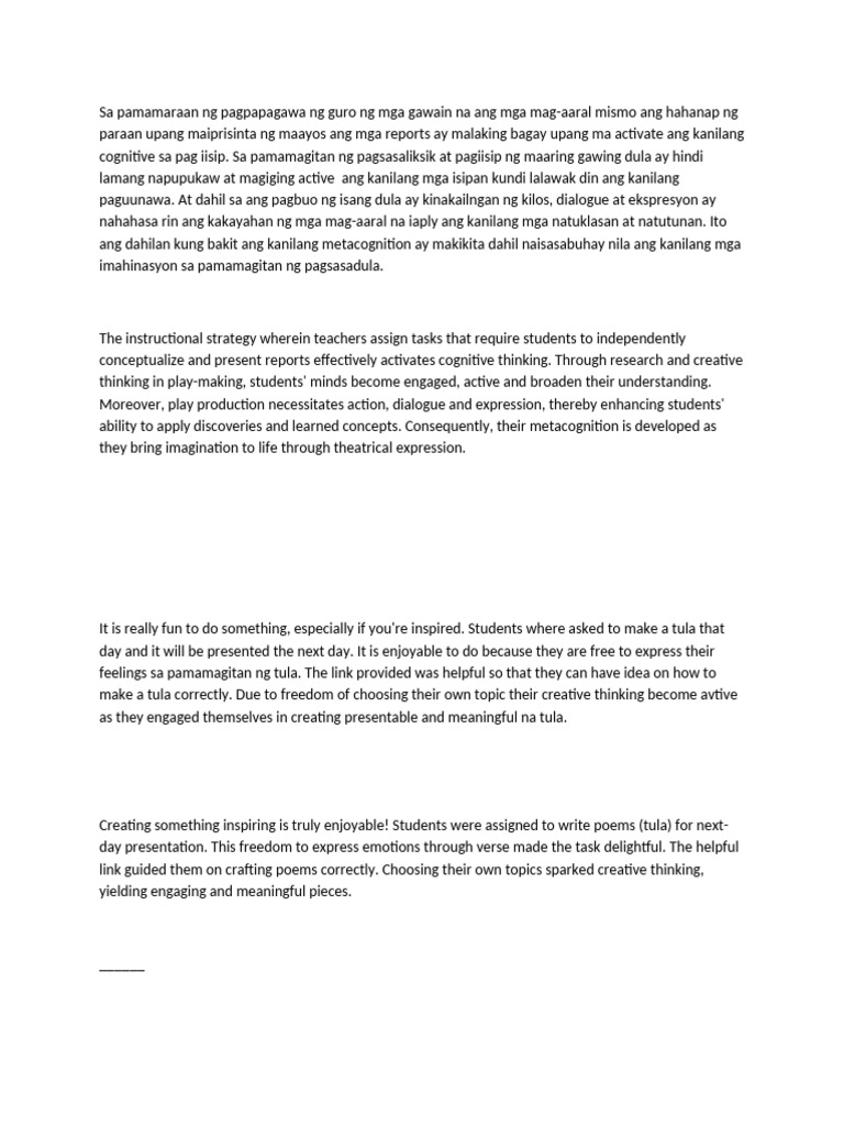 reflection | PDF | Learning | Metacognition