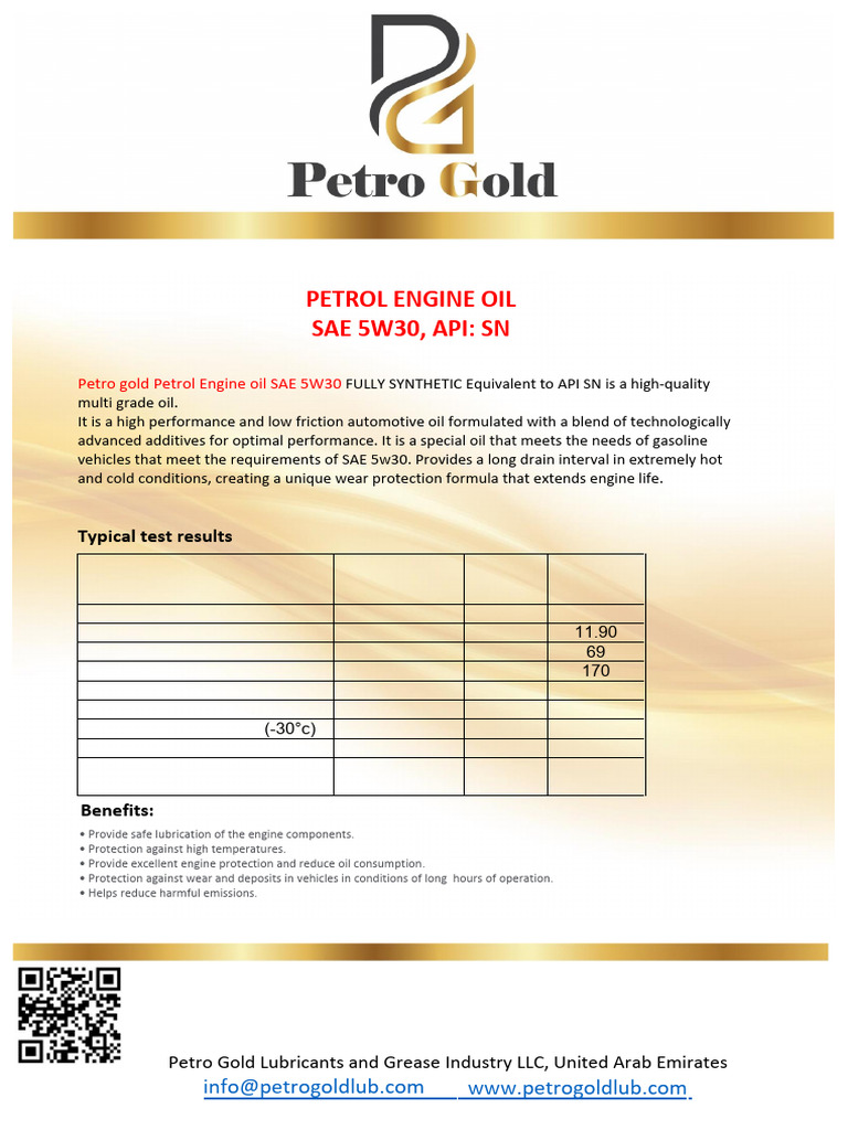 Petro Gold 5W30 Engine Oil Data Sheet | PDF