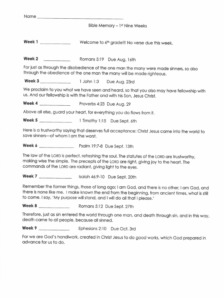 6th Grade - Bible Verses | PDF