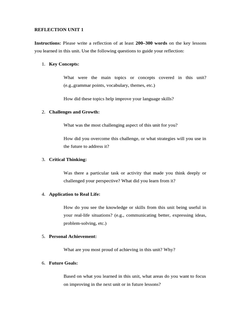 Reflection on Language Unit 1 Lessons | PDF