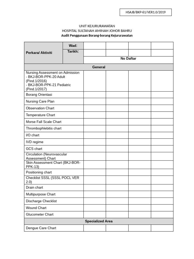 61 Checklist Audit Borang Kejururawatan | PDF