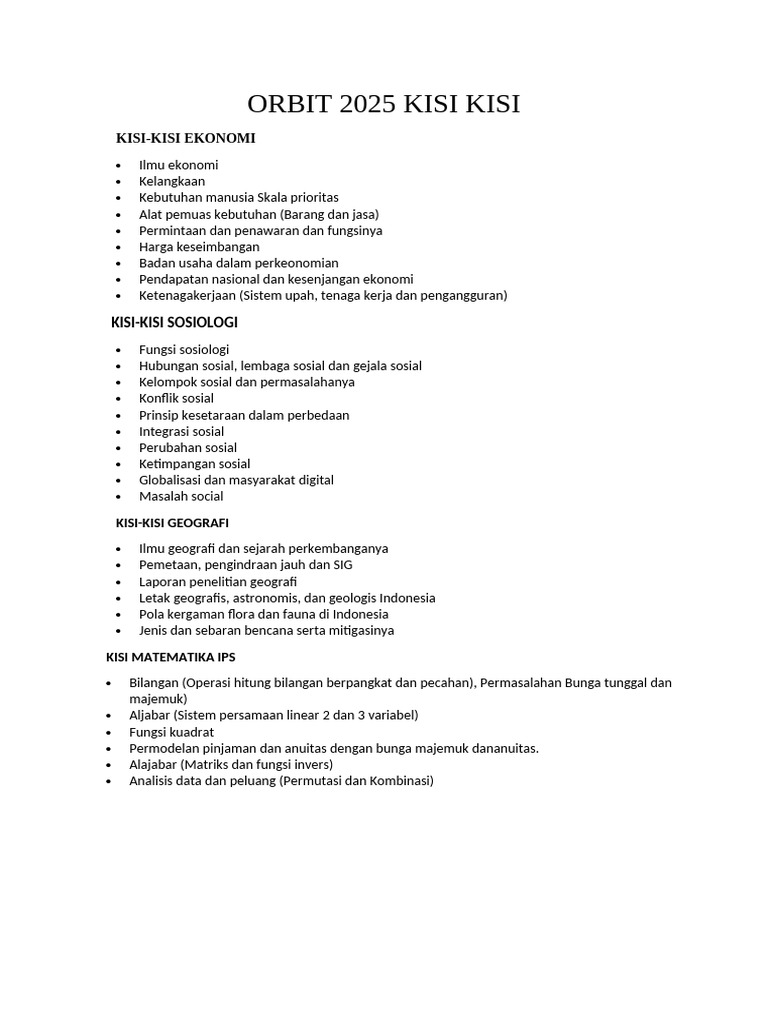 ORBIT 2025 KISI KISI | PDF