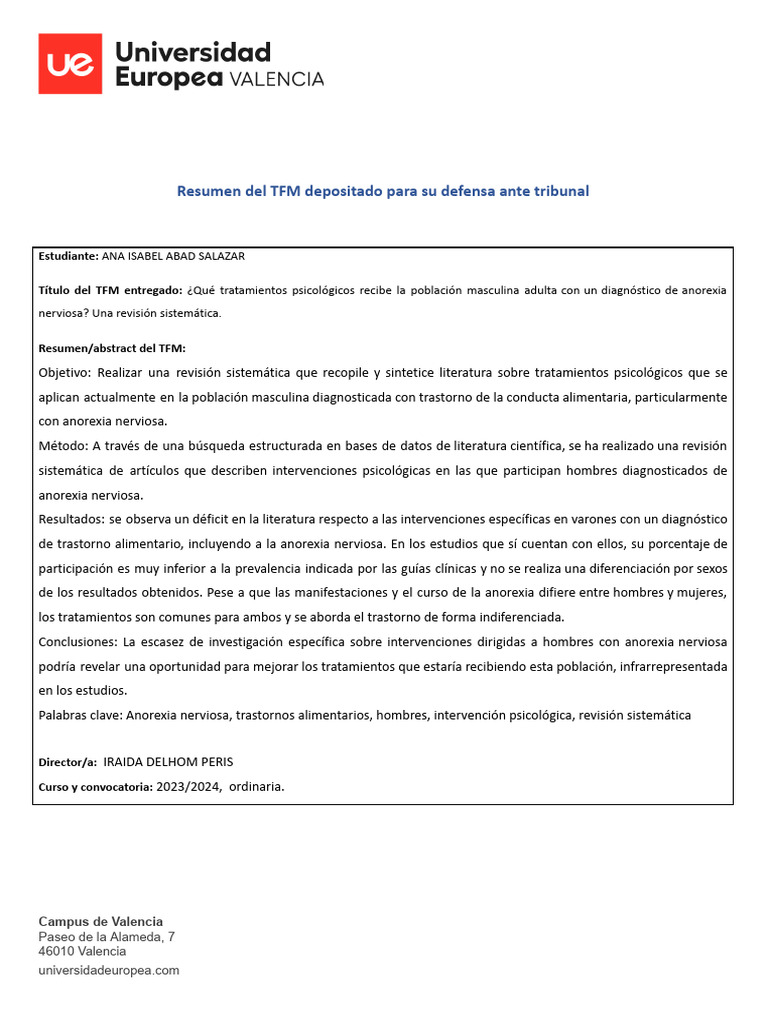 Resumen TFM - Defensa | PDF