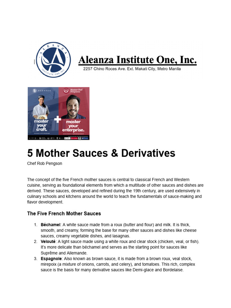 French Mother Sauces Overview | PDF | Sauce | French Cuisine