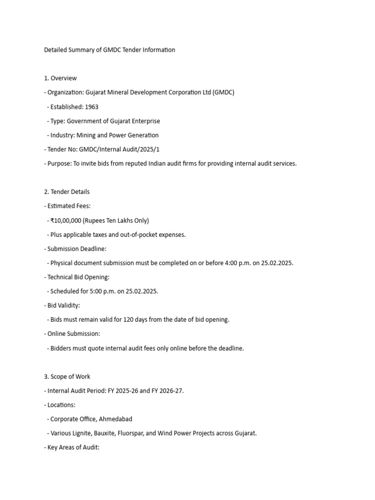 GMDC Internal Audit Tender 2025 | PDF | Audit | Verification And Validation