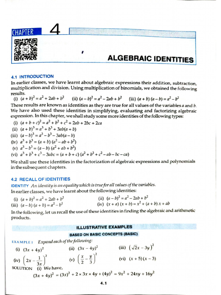 Algebraic Identities (RD Sharma) | PDF
