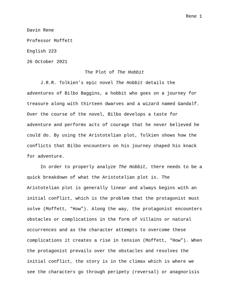 The Plot of the Hobbit - Davin R. | PDF | Bilbo Baggins | The Hobbit
