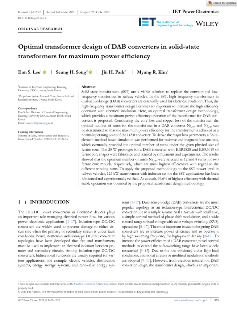 IET Power Electronics - 2022 - Lee - Optimal Transformer Design of DAB ...