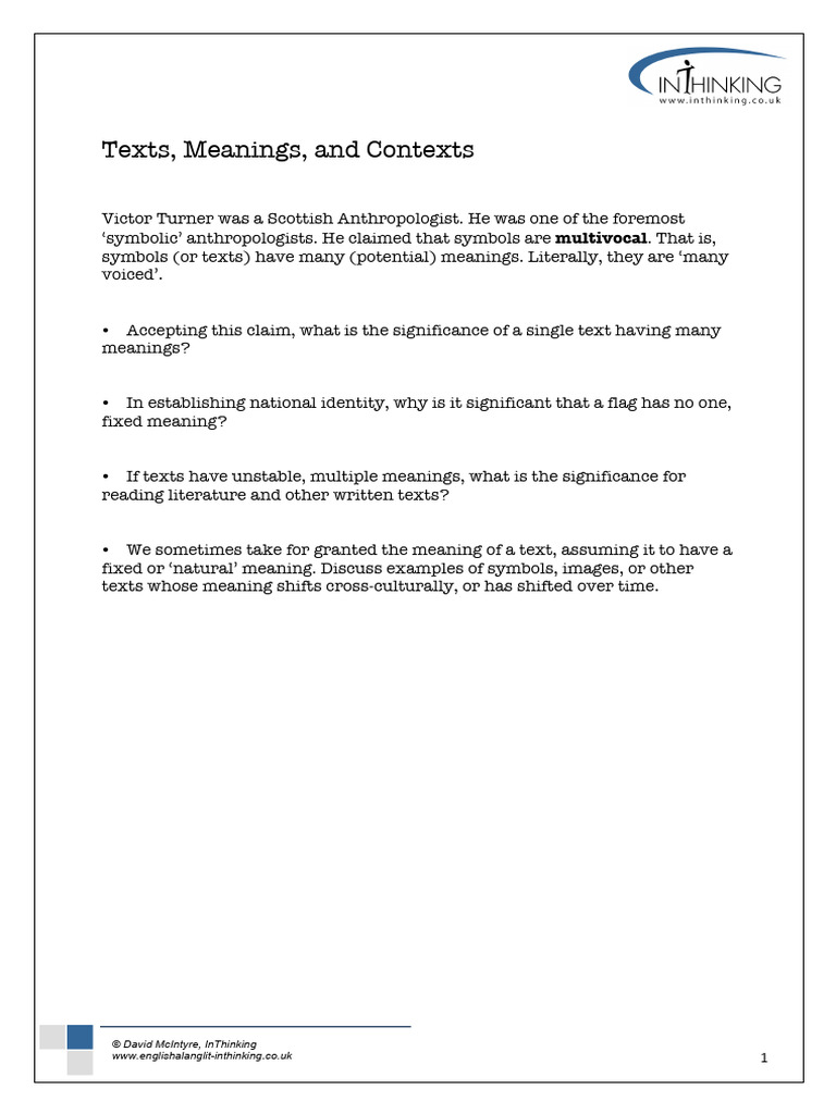 Texts Meanings Contexts | PDF