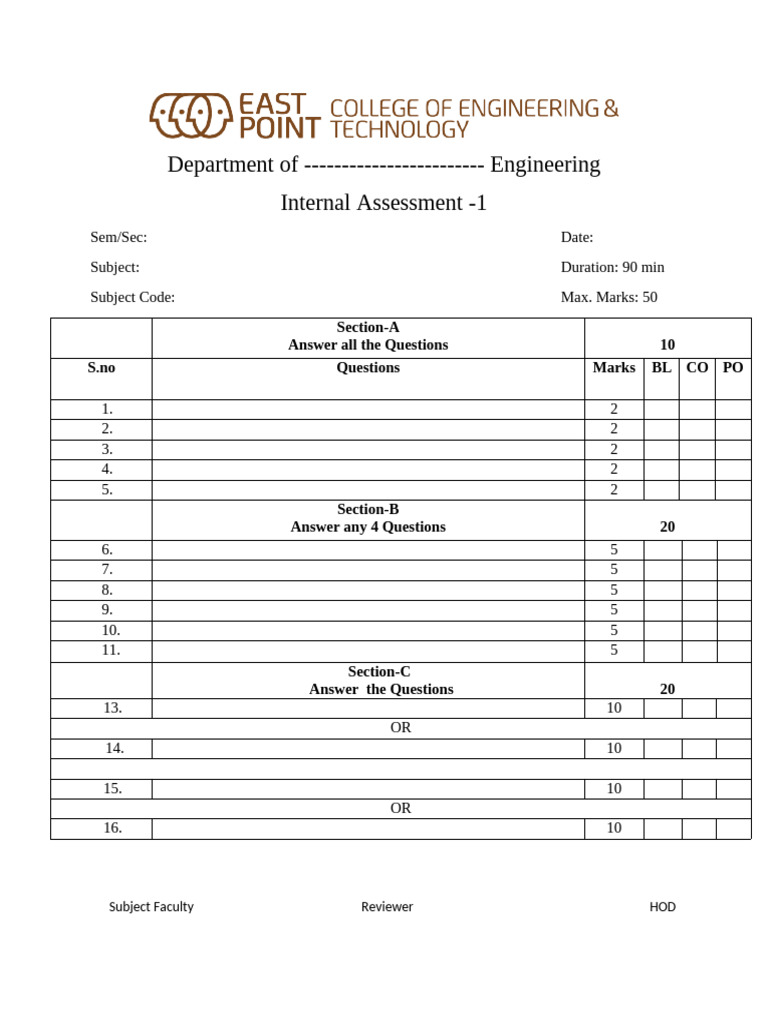 IA Question Paper Format For Academic Year 2021-2022 | PDF