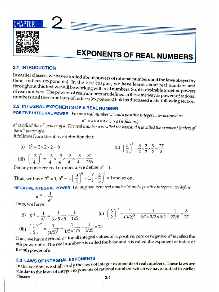 Exponents of Real Numbers (RD Sharma) | PDF