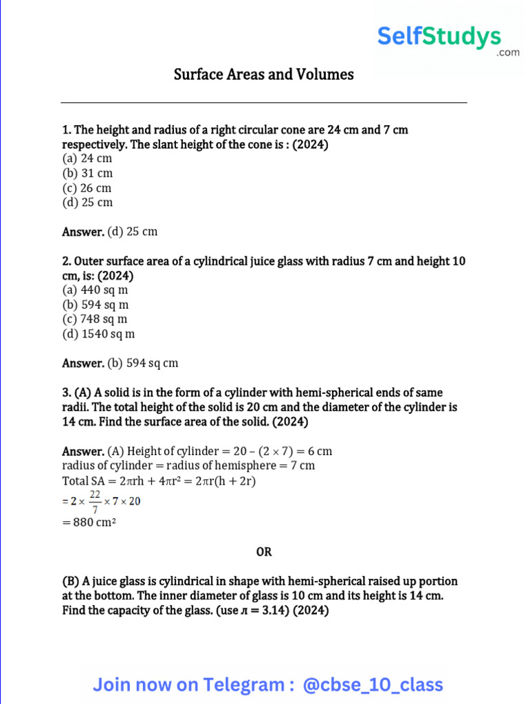 Surface Areas & Volumes Problems | PDF | Sphere | Area