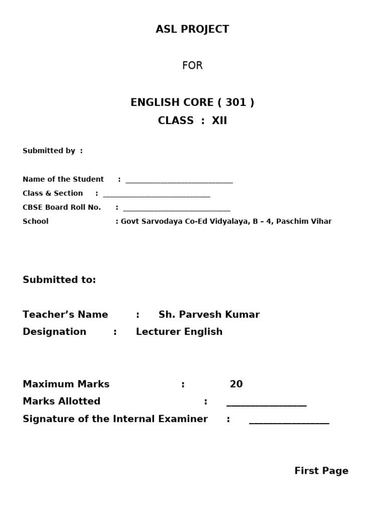 ASL Project Cover Page | PDF