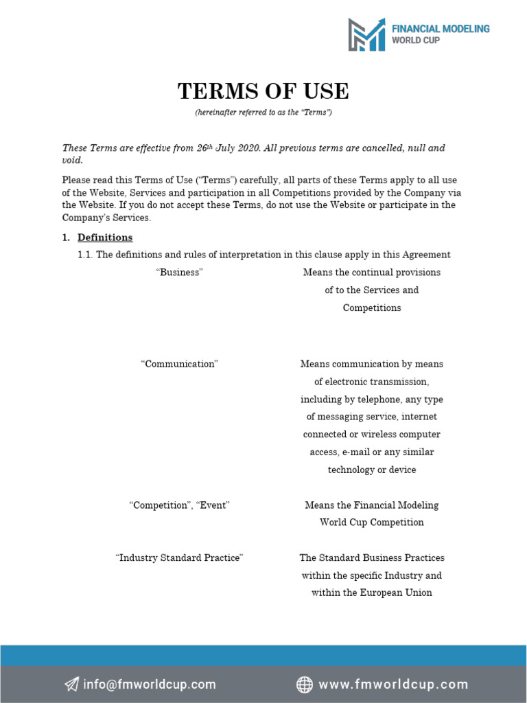 FMWC Terms of Use | PDF | Indemnity | Legal Liability