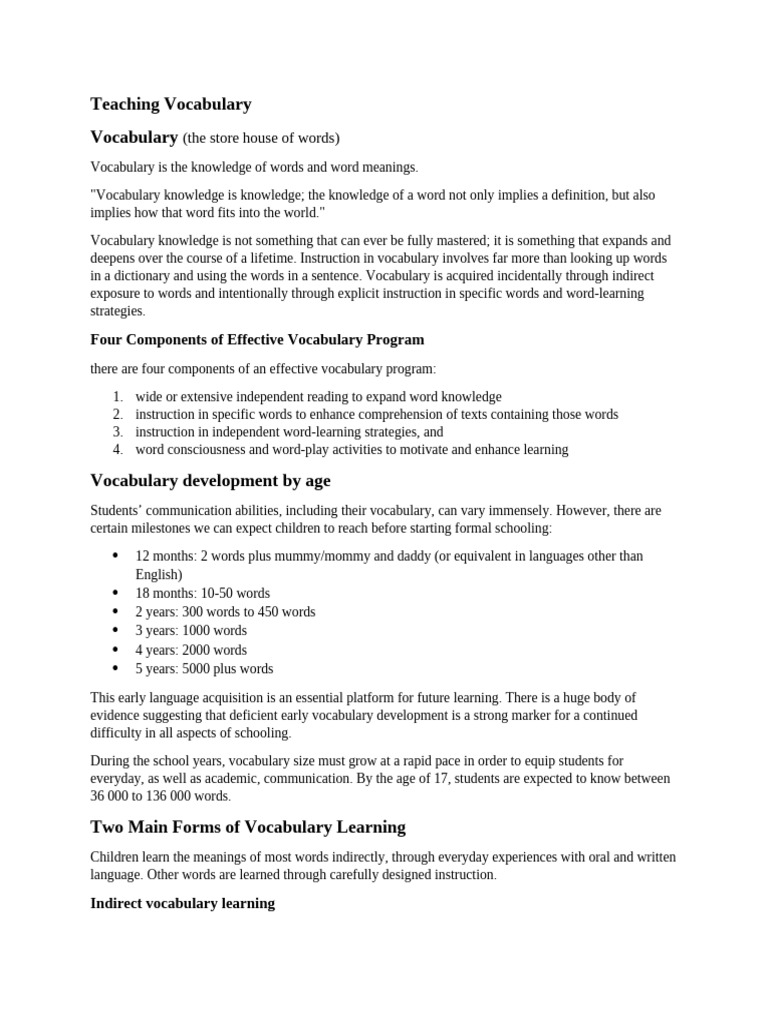 Teaching Vocabulary | PDF | Vocabulary | Reading Comprehension