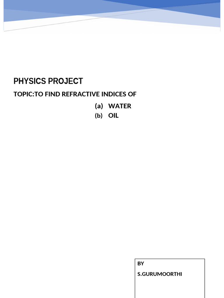 PHYSICS PROJECT | PDF | Refractive Index | Refraction