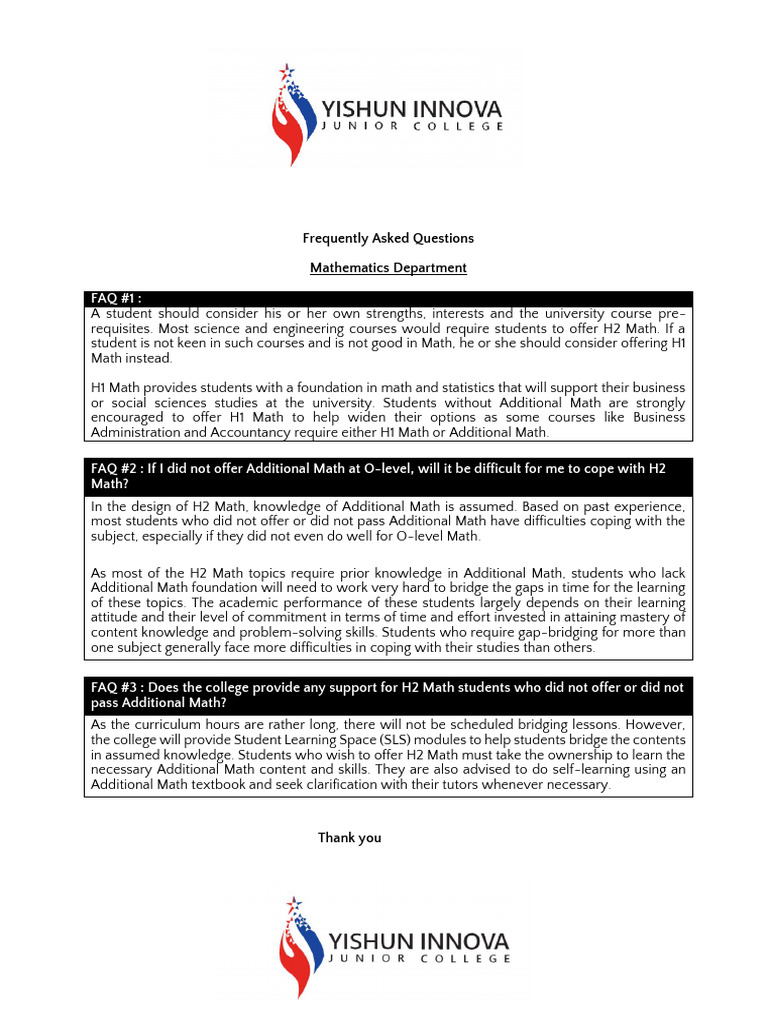 H1 vs H2 Math: Student Guidance FAQ | PDF