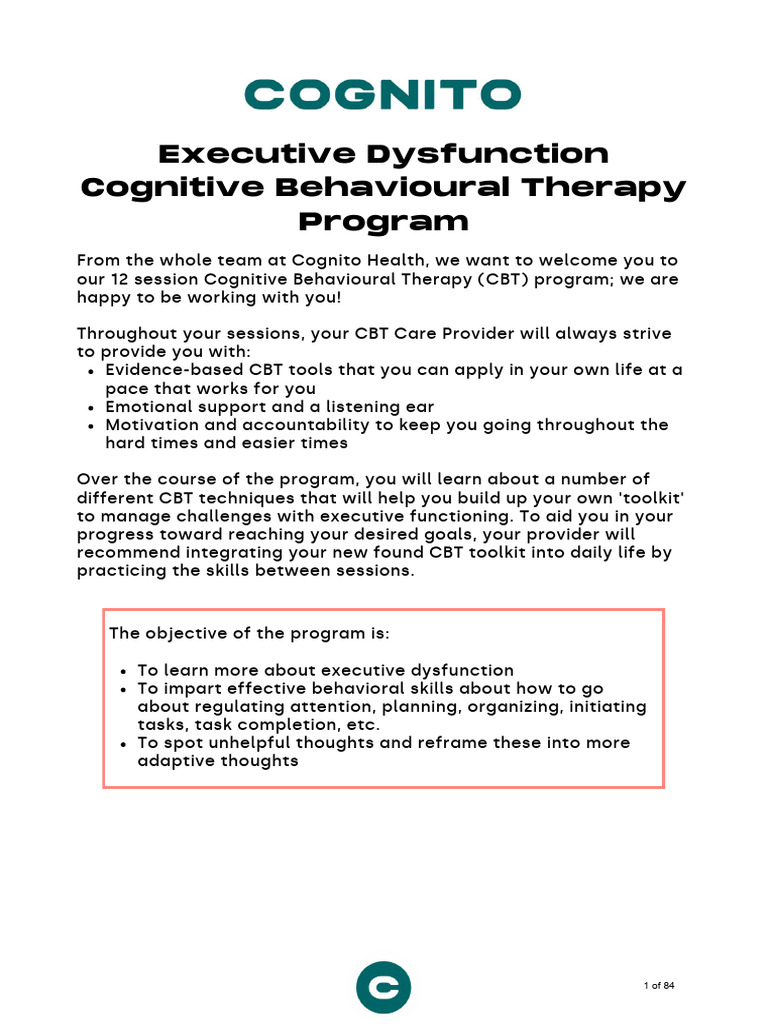 Complete Executive Dysfunction CBT Program | PDF | Cognitive Behavioral ...